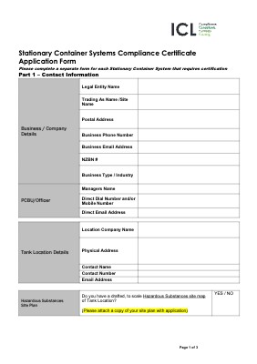 Stationary Container System Compliance Certificate Application Form ...